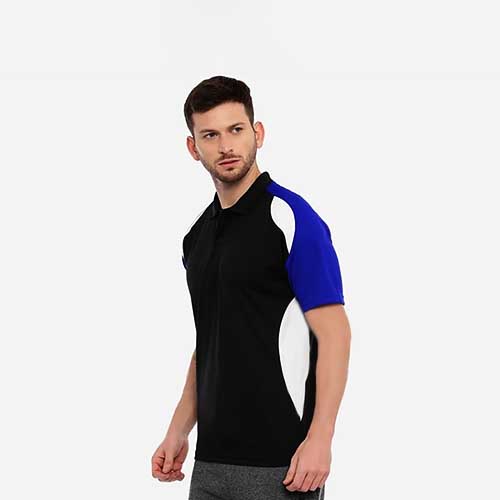 V007 - Colorblock Men Polo Neck Black T-Shirt.