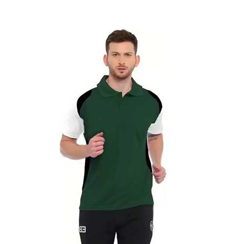 V010 - Colorblock Men Polo Neck Green T-Shirt.